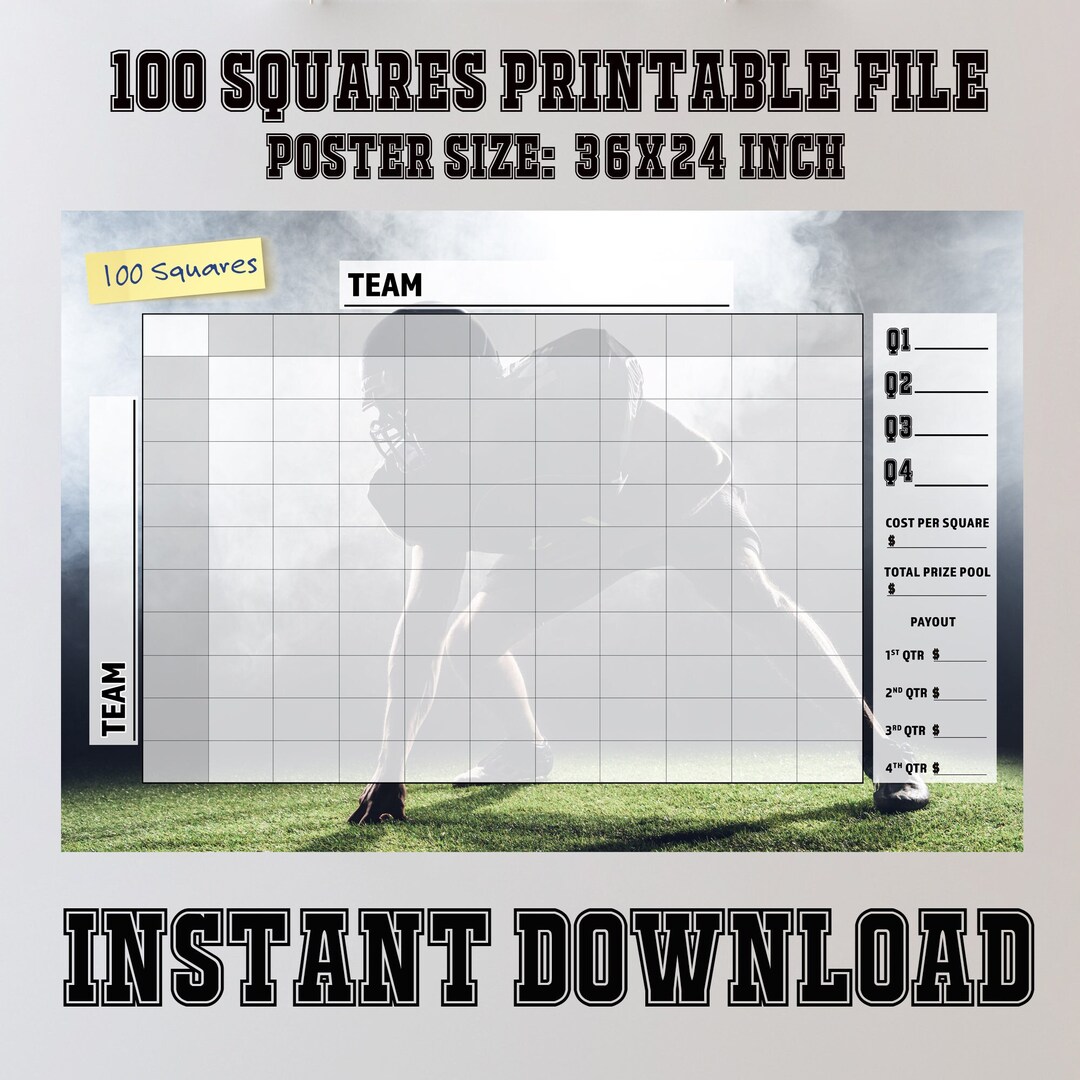 Printable Football Squares Classic 100 Squares Game Instant Download ...