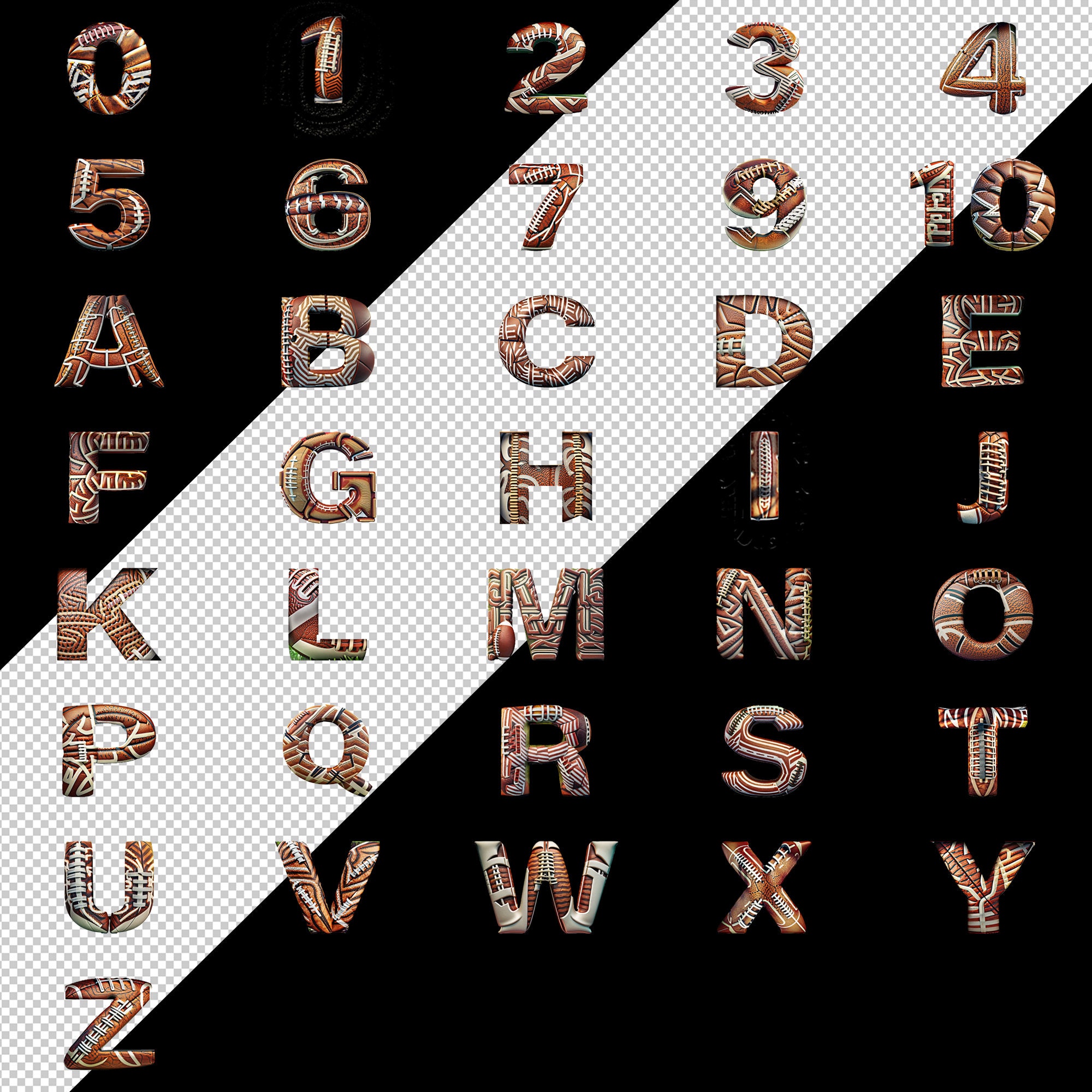 American Football Letters PNG Split, Alphabet PNG Football AI Art ...