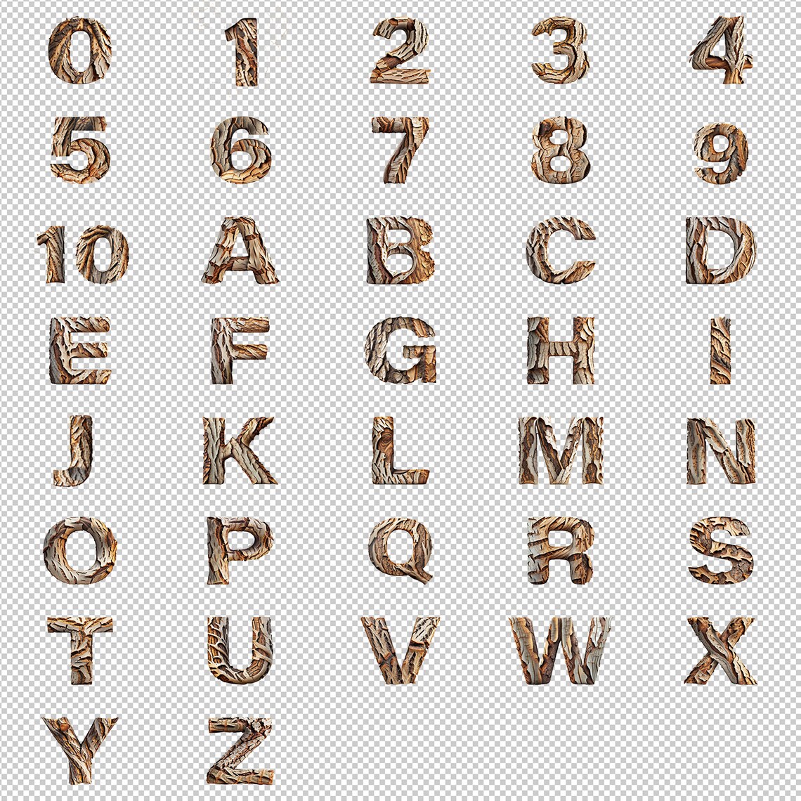 Tree Bark Letters PNG Numbers Set Tree Bark Bundle A-Z Alphabet Ai ...