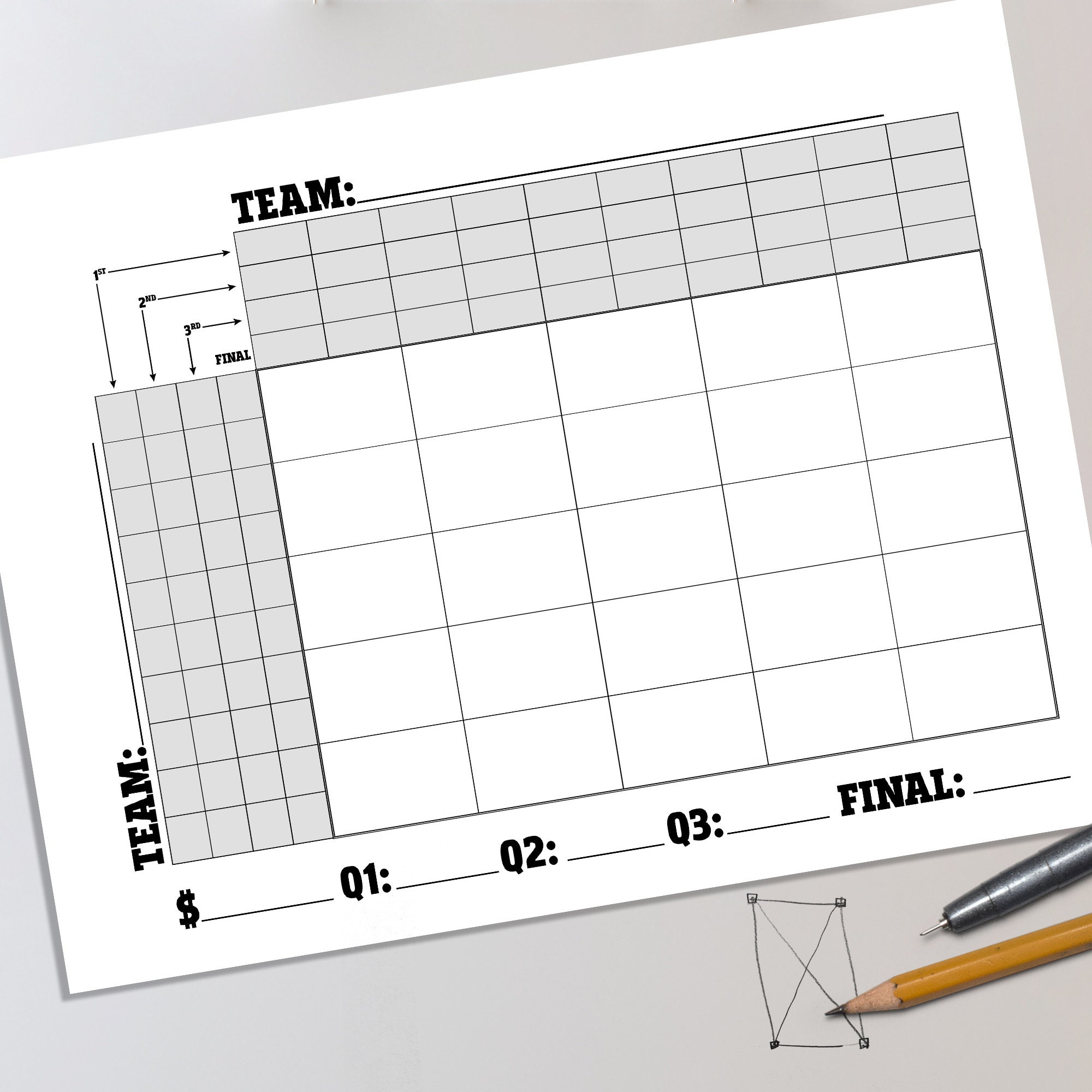 25 Squares q1, q2, q3, and final Grid Printable Football Square, 1 Color, Instant Download - Etsy