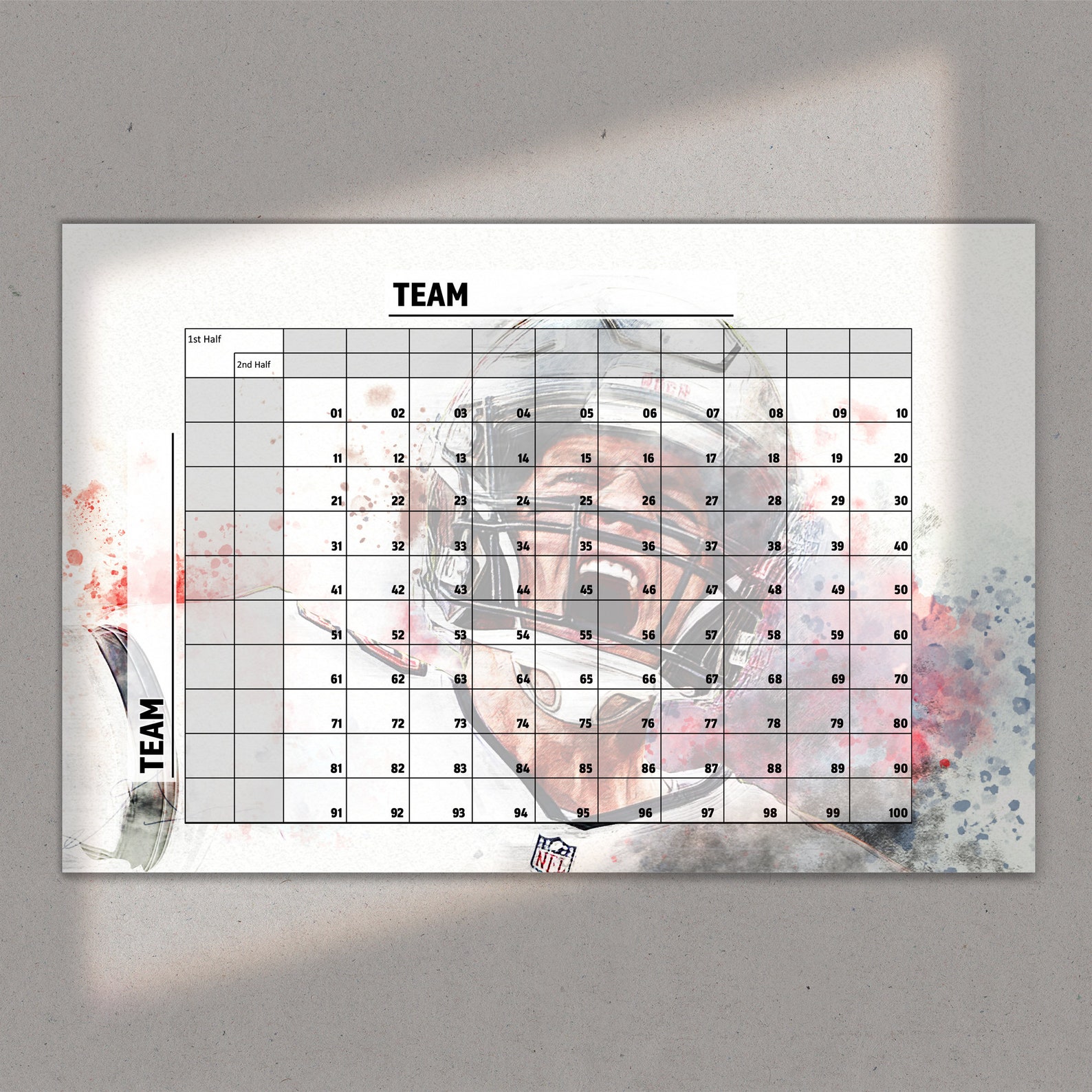 Printable Super Football File Halftime 100 With Numbers Squares Game ...