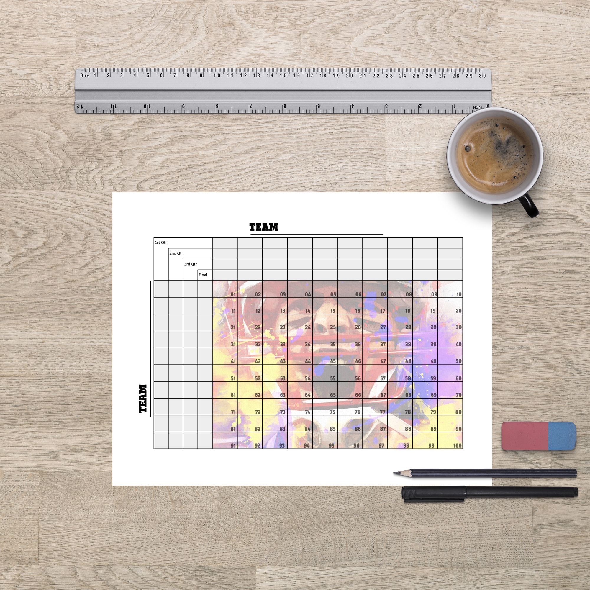 Printable Football Squares Quarters 100 Numbers | Squares Game ...