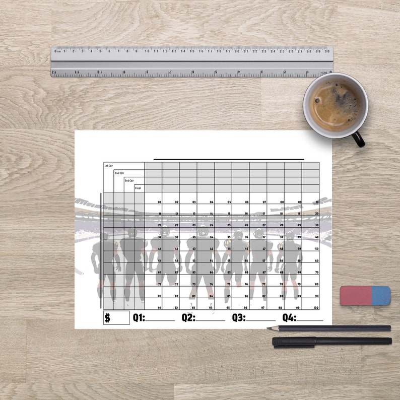 2024 Super Bowl LVIII Numbered Quarters Grid, Printable 100 Squares ...