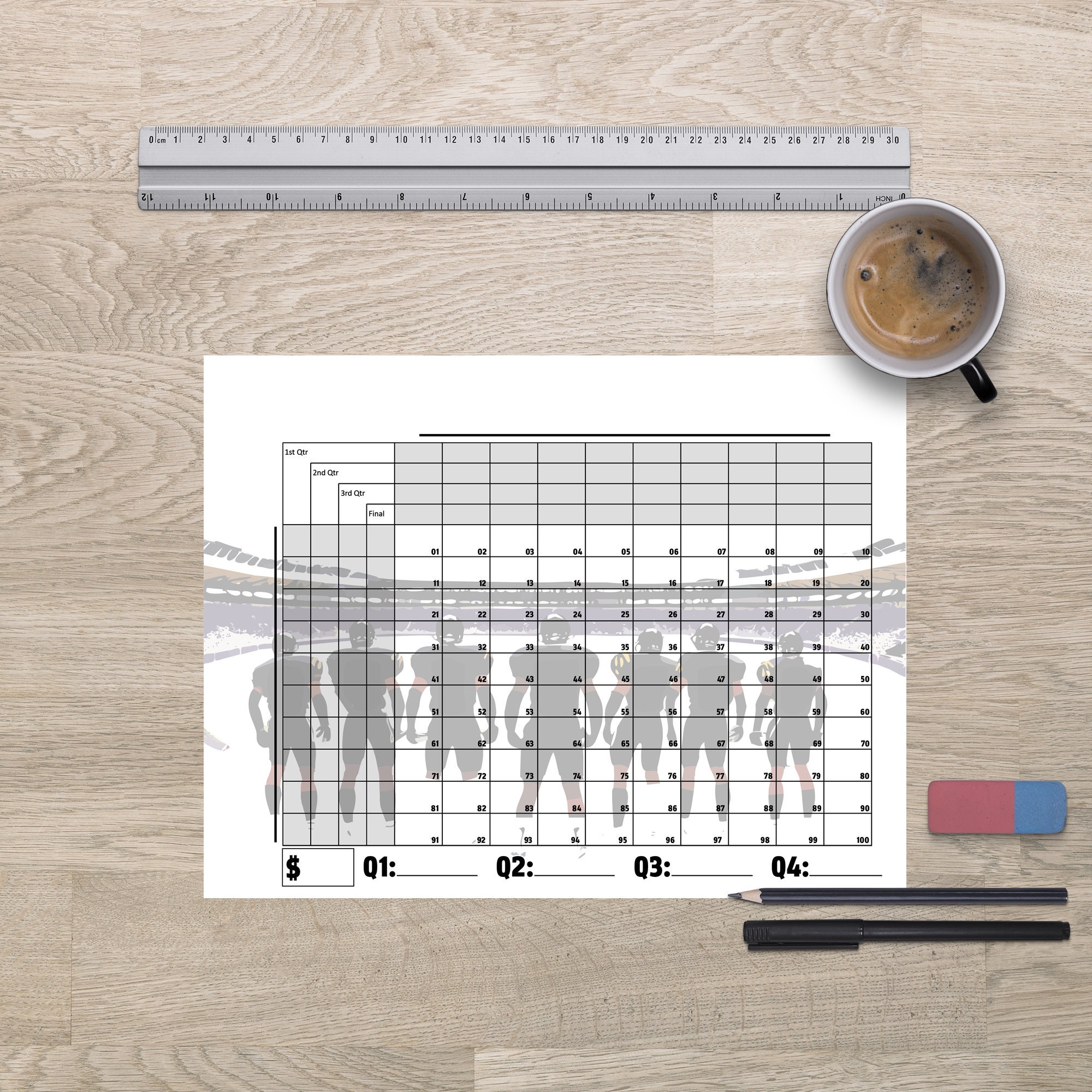 2024 Super Bowl LVIII Numbered Quarters Grid, Printable 100 Squares ...