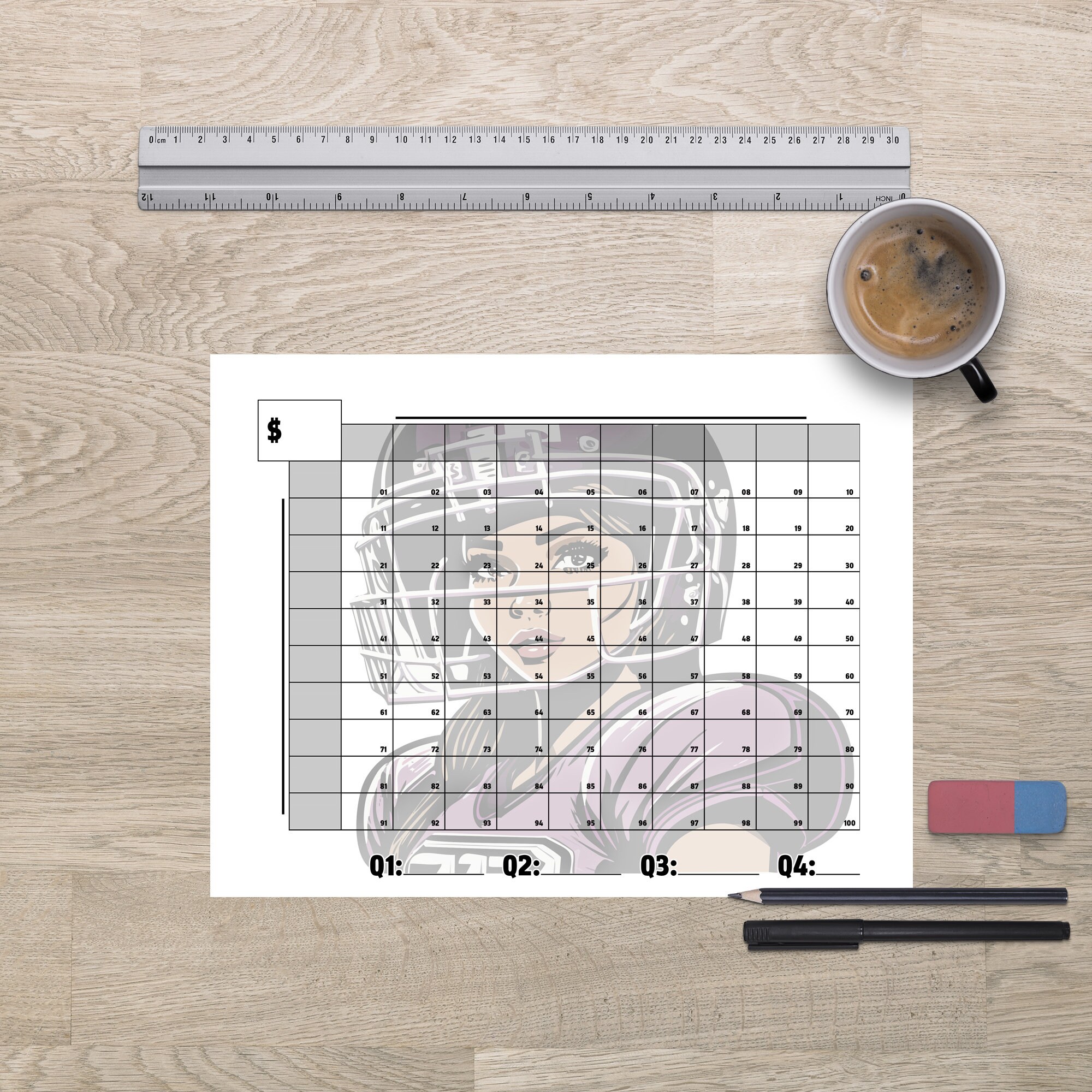 2024 Super Bowl LVIII Design Numbered Football Squares, 100 Grid ...