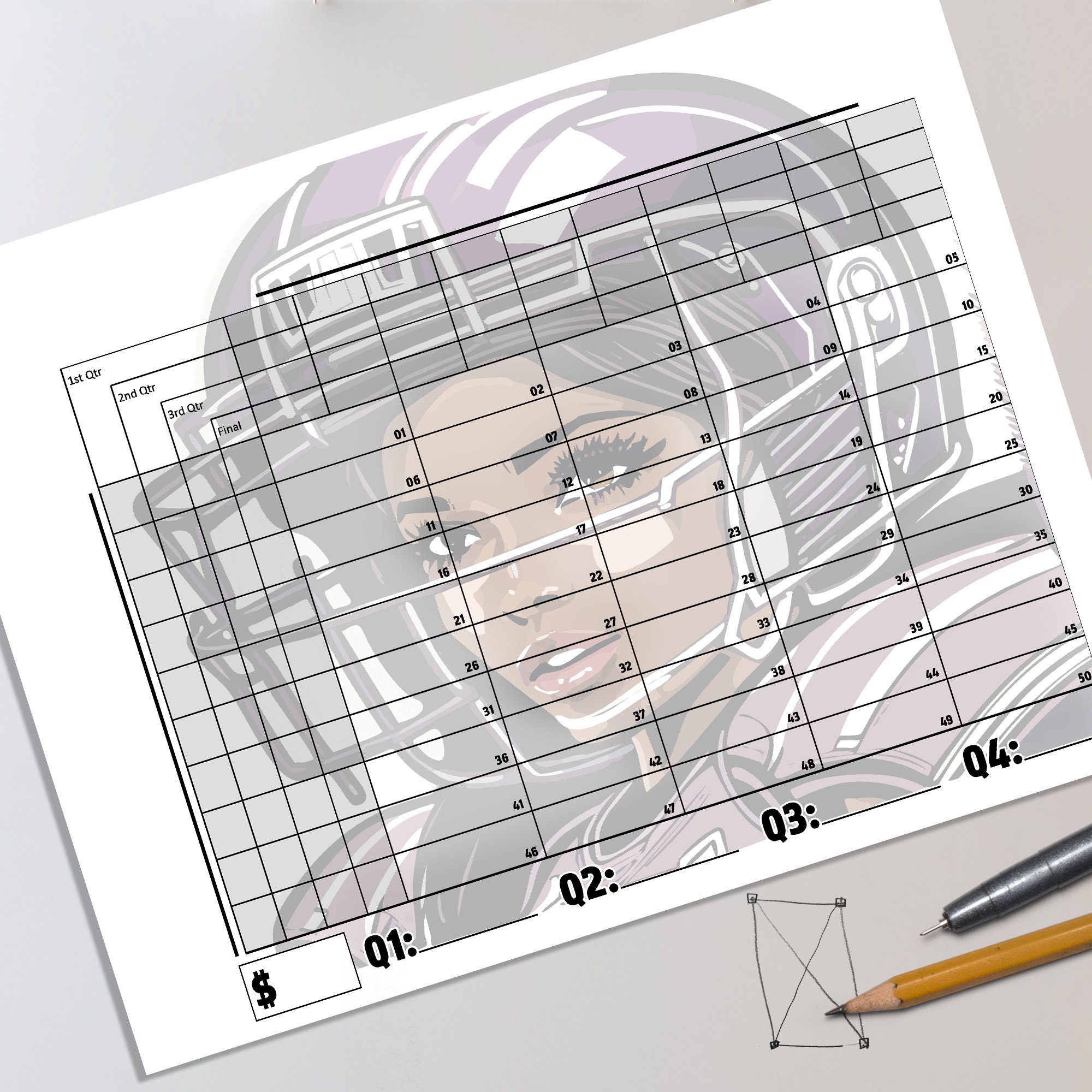 2024 Super Bowl LVIII Numbered Quarters Grid, Printable 50 Squares ...