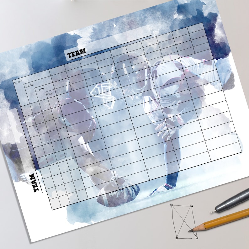 50 Square Football Grid With Quarter Lines Letter Page Size 11X8.5 ...