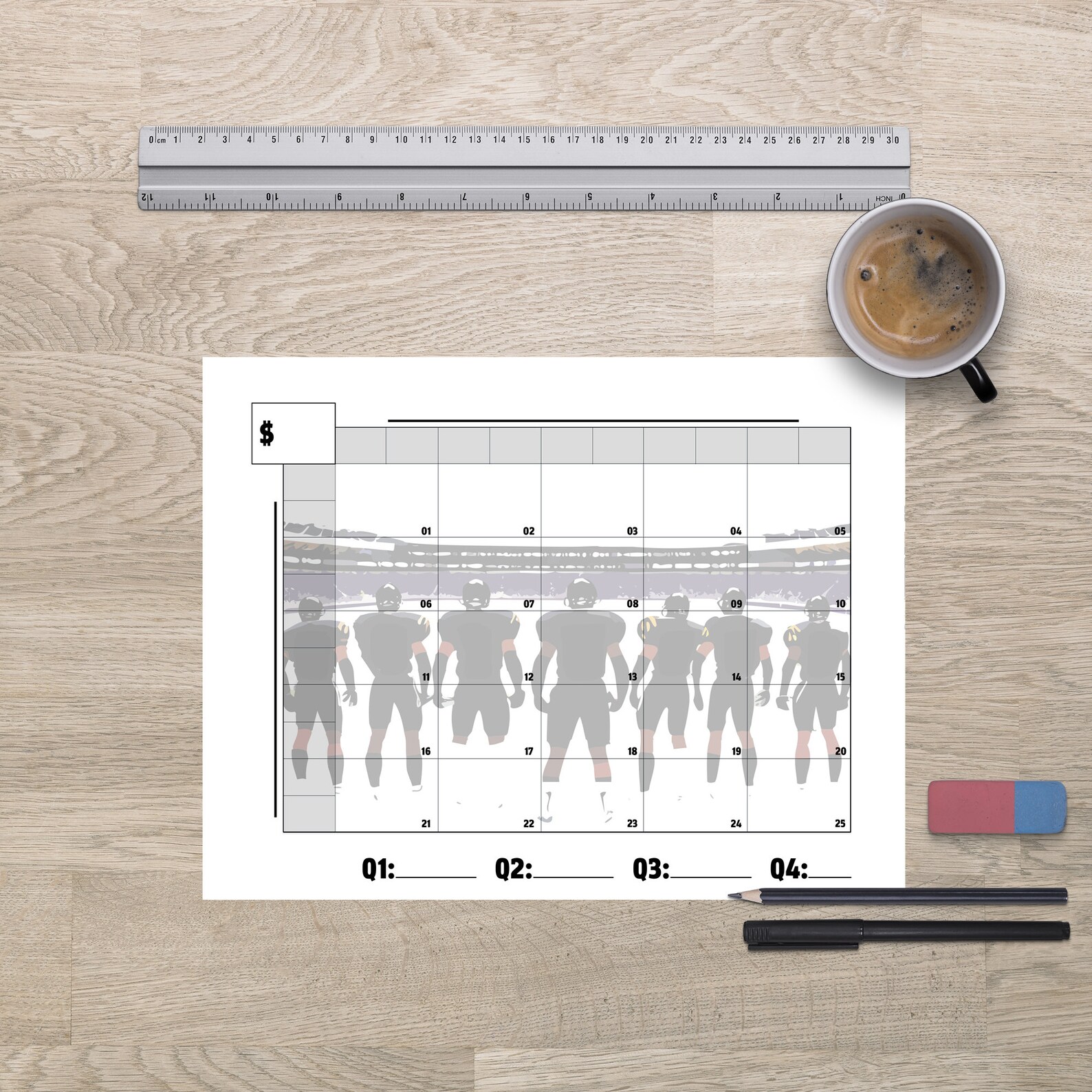 2024 Super Bowl LVIII Design: Numbered Football Squares, 25 Grid ...