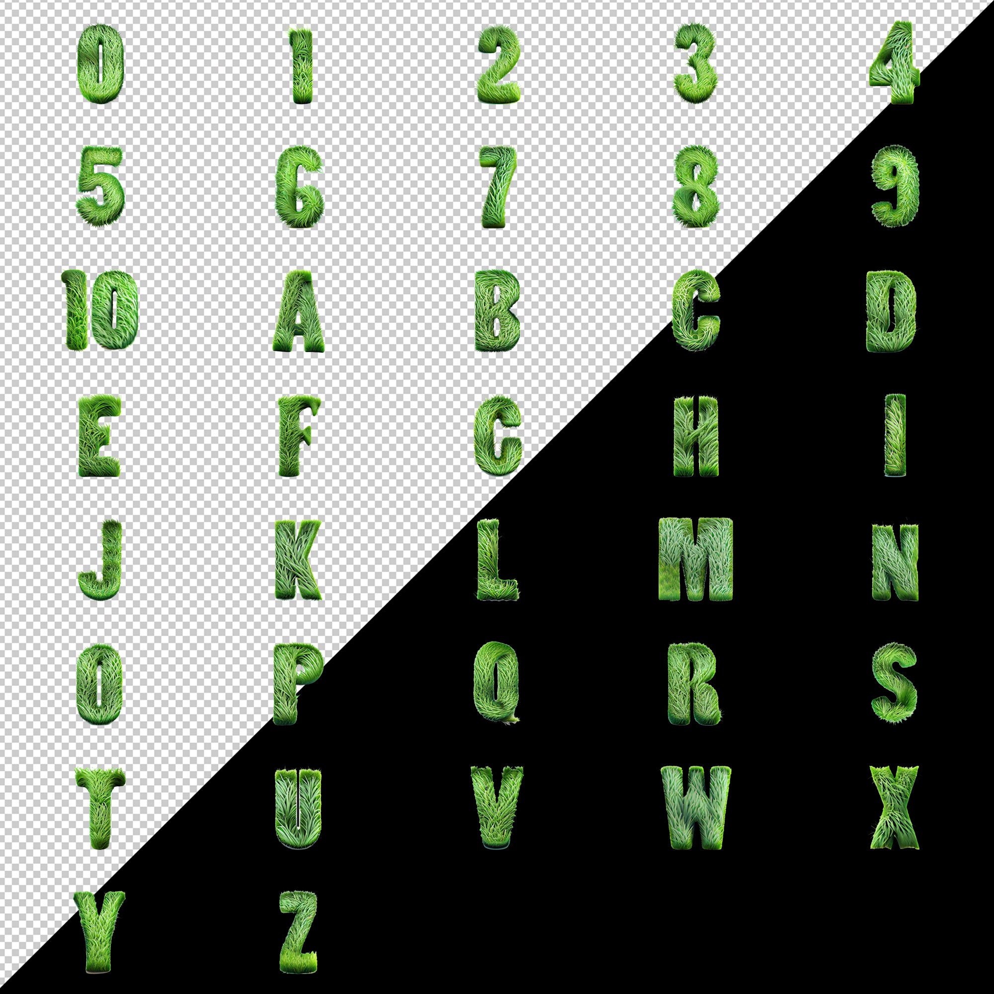 Grass Letters & Numbers PNG Set – Ai-generated Alphabet (digital ...