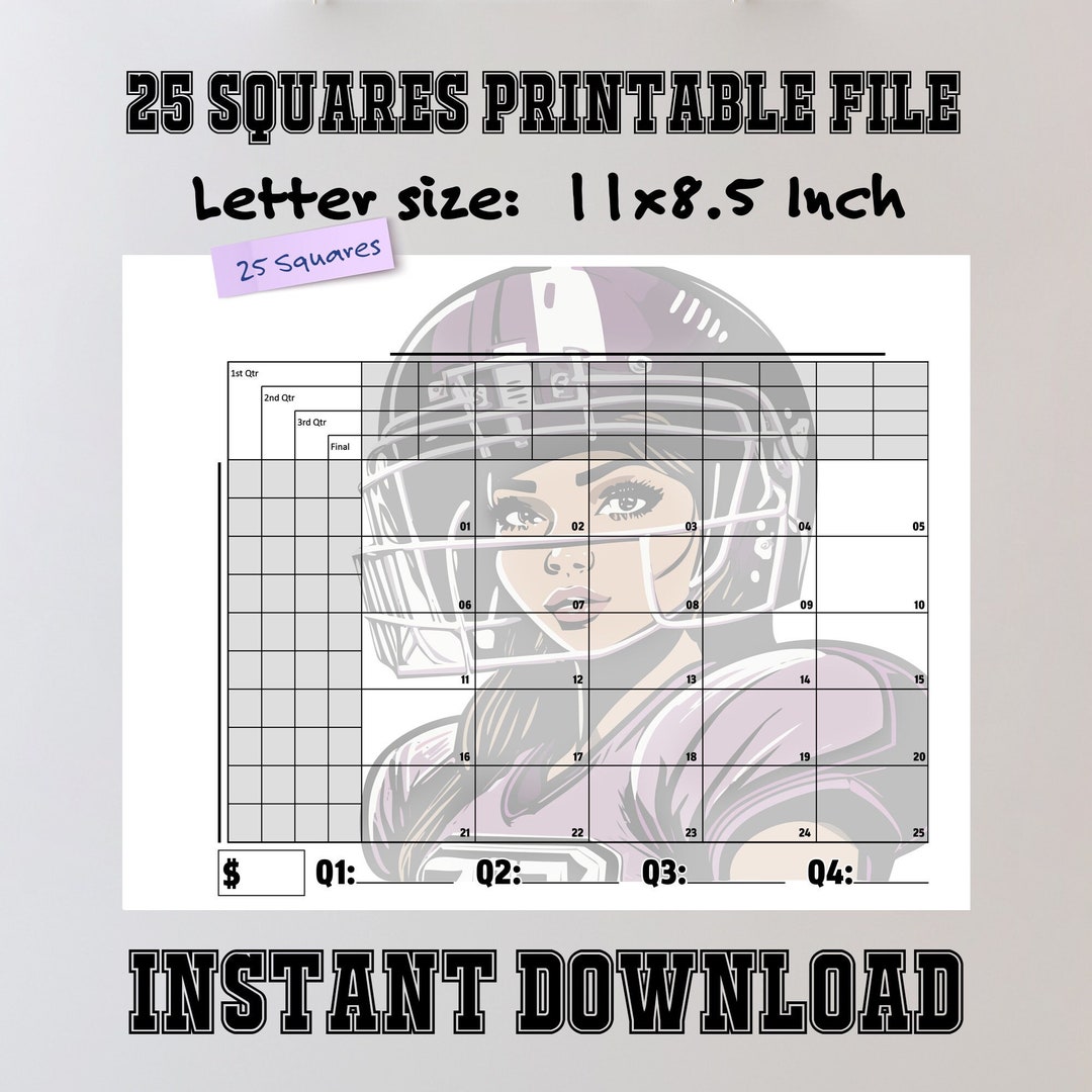 2024 Super Bowl LVIII Numbered Quarters Grid, Printable 25 Squares ...