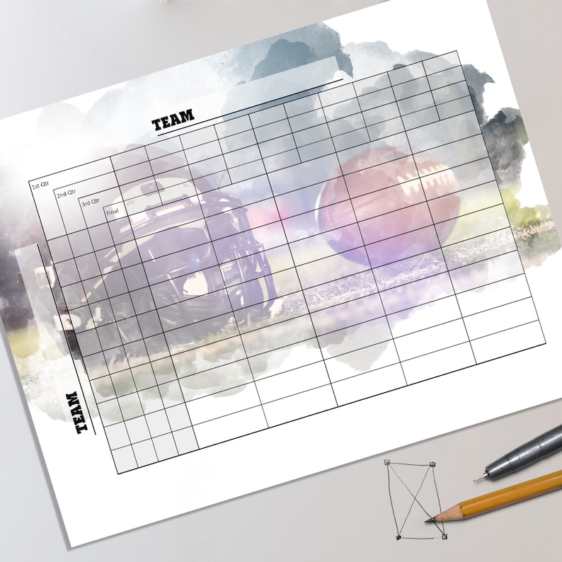 50 Square Football Grid With Quarter Lines Letter Page Size 11X8.5 ...