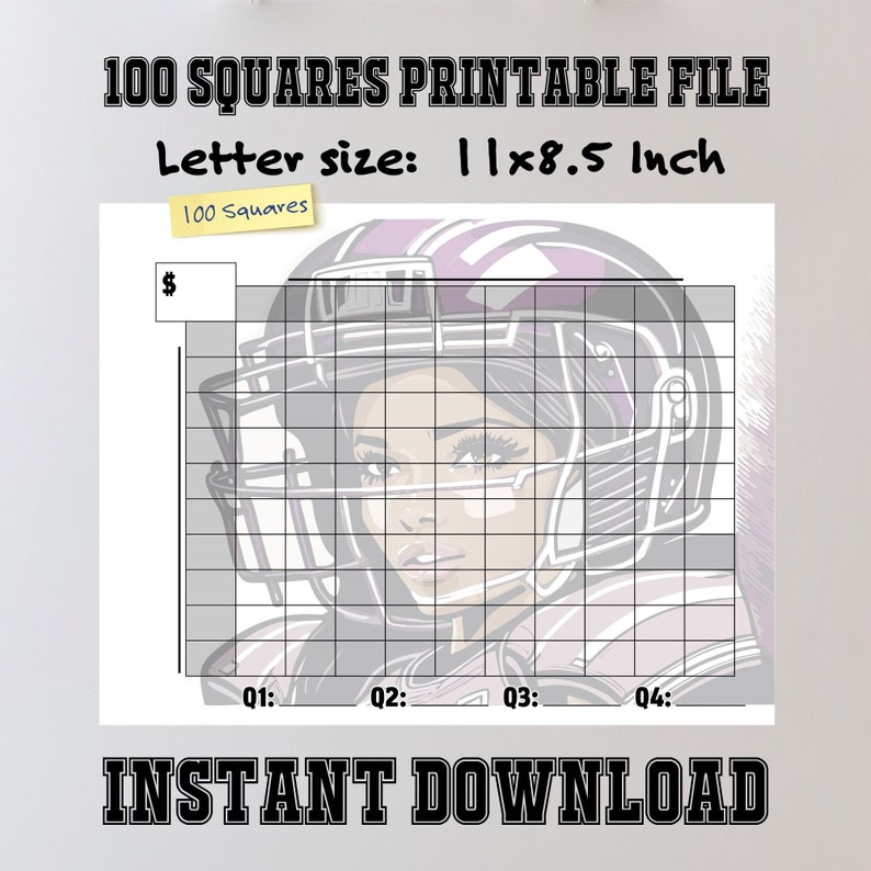Super Bowl 2024 LVIII Printable Game Page, 100 Squares Football Pool ...