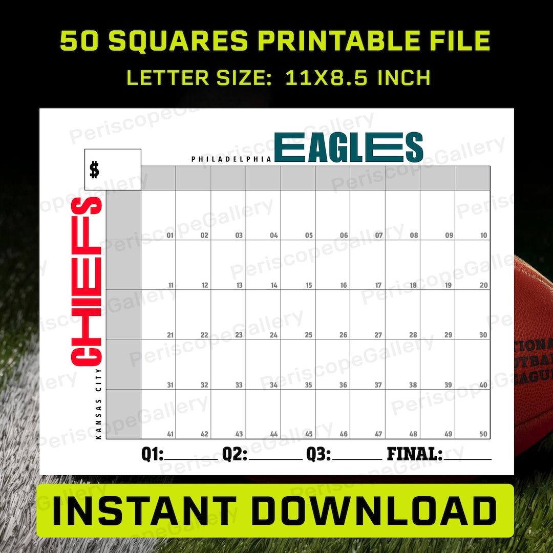 Classic 50squares Design Super Bowl 2025 Game With Numbered Grid ...