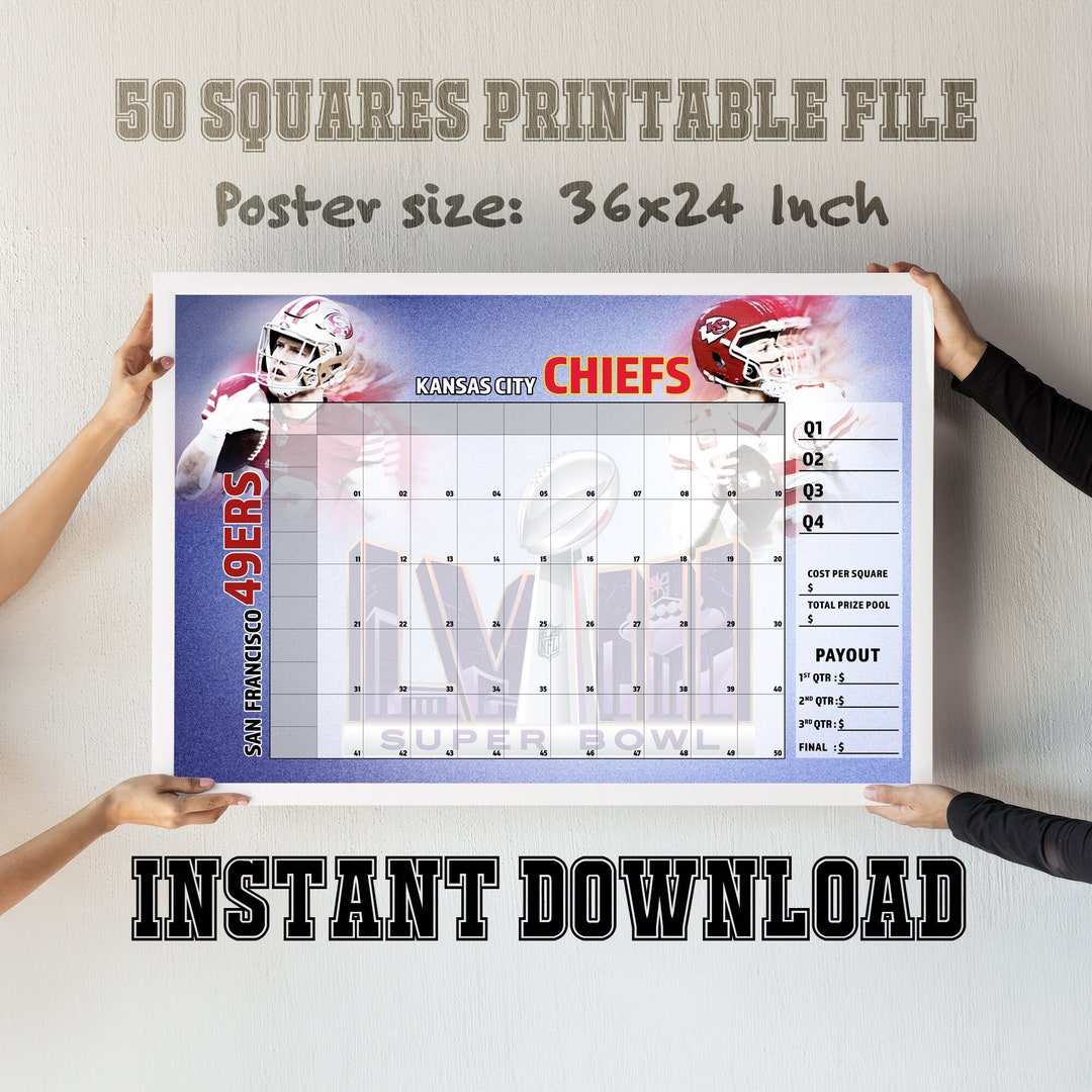 2024 Super Bowl Squares Game Poster, 50Numbered Grid Instant Download ...