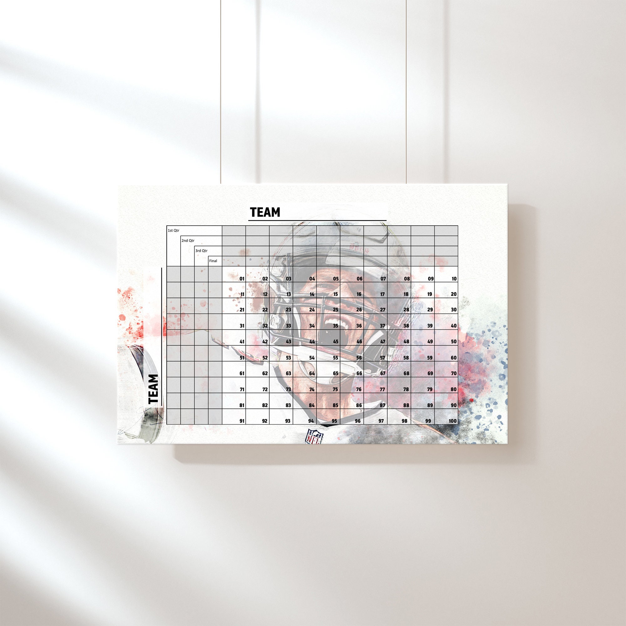 Printable Super Bowl Squares 4 Quarters 100 Numbers Squares Game ...