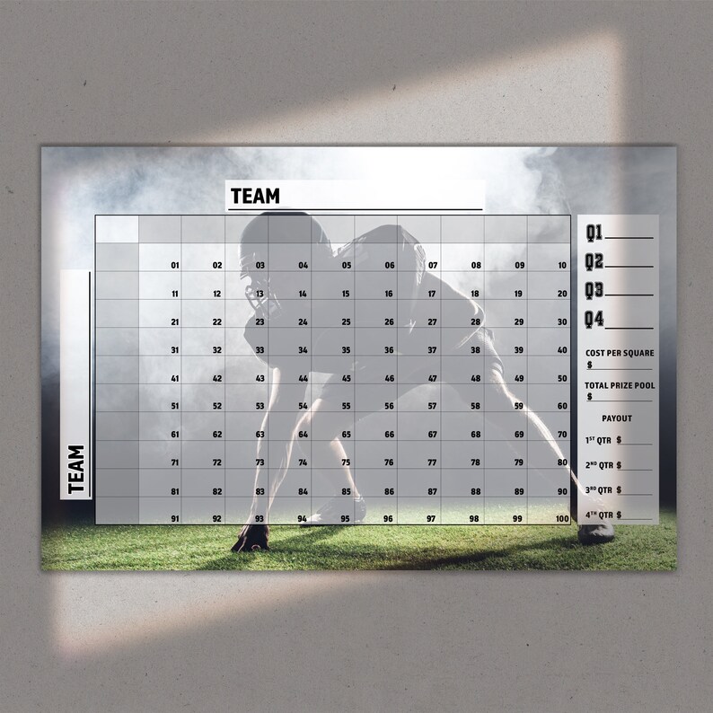 Printable Football Squares 100 With Numbers Squares Game Instant ...