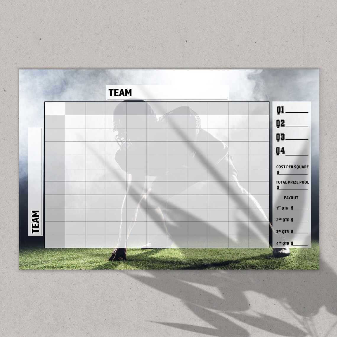 Printable Football Squares Classic 100 Squares Game Instant Download ...