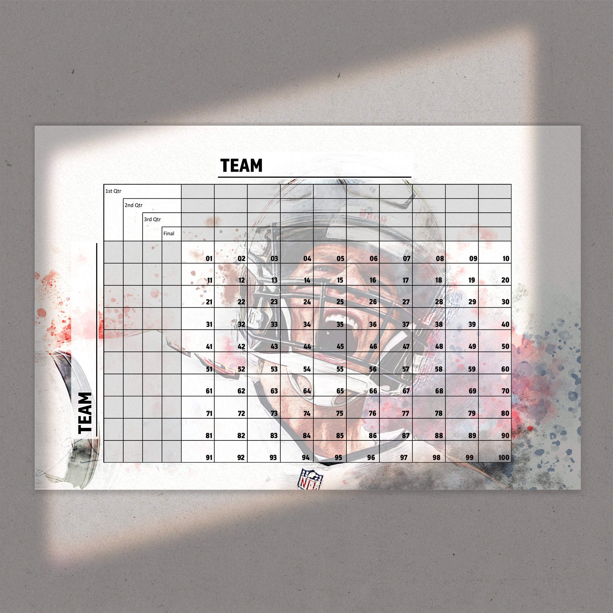 Printable Super Bowl Squares 4 Quarters 100 Numbers Squares Game ...