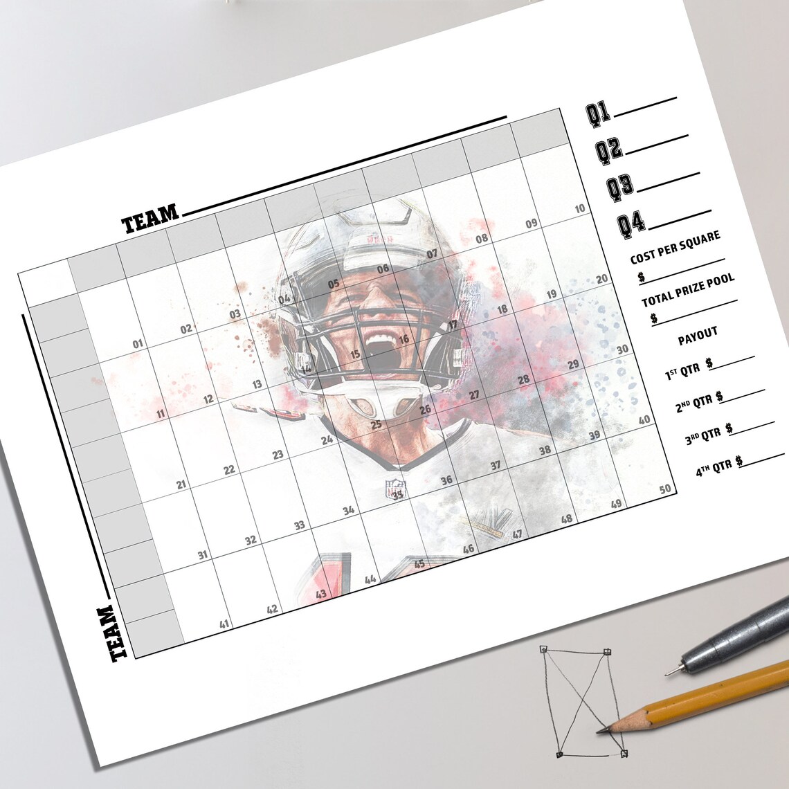 50 Squares With Numbers Printable Football Squares Game Instant ...