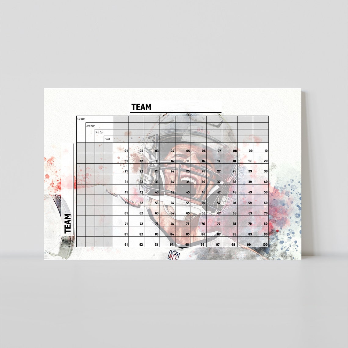 Printable Super Bowl Squares 4 Quarters 100 Numbers Squares Game ...
