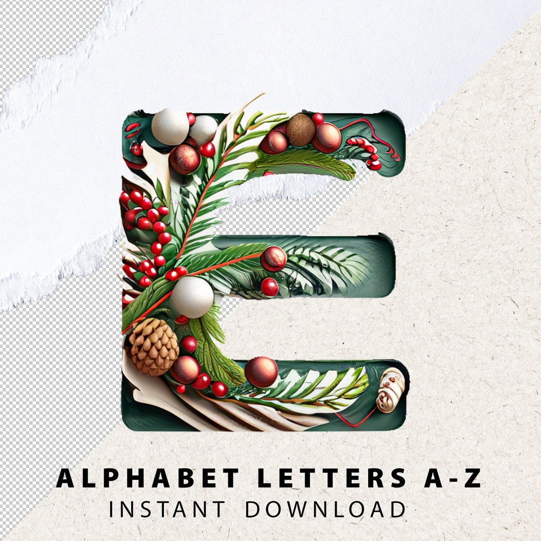 Evergreen Branches Letters PNG Numbers Set Christmas Bundle A-Z ...