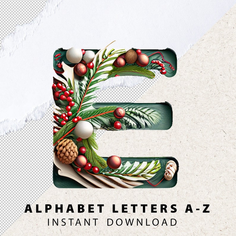 Evergreen Branches Letters PNG Numbers Set Christmas Bundle A-Z ...
