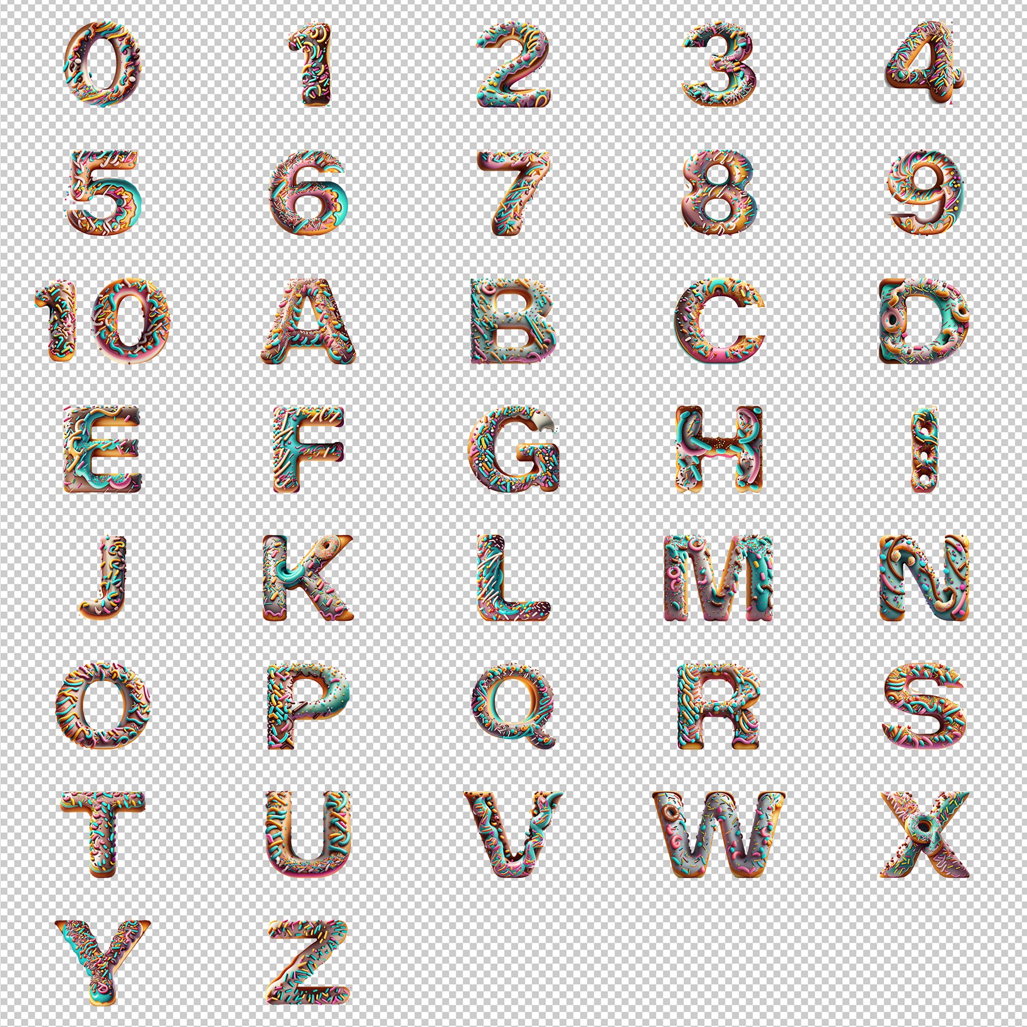 Donut With Sprinkles PNG Letters & Numbers Set Bundle A-Z Alphabet Ai ...