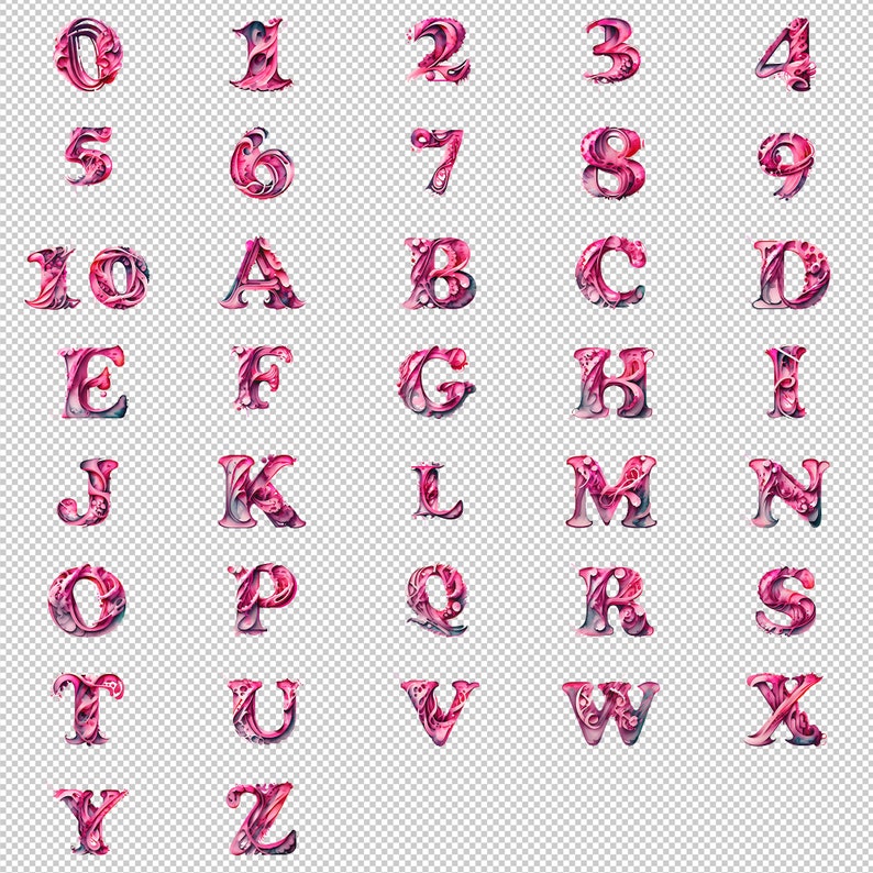 Pink Watercolor Brush Letters & Numbers PNG Set (digital Download) - Etsy
