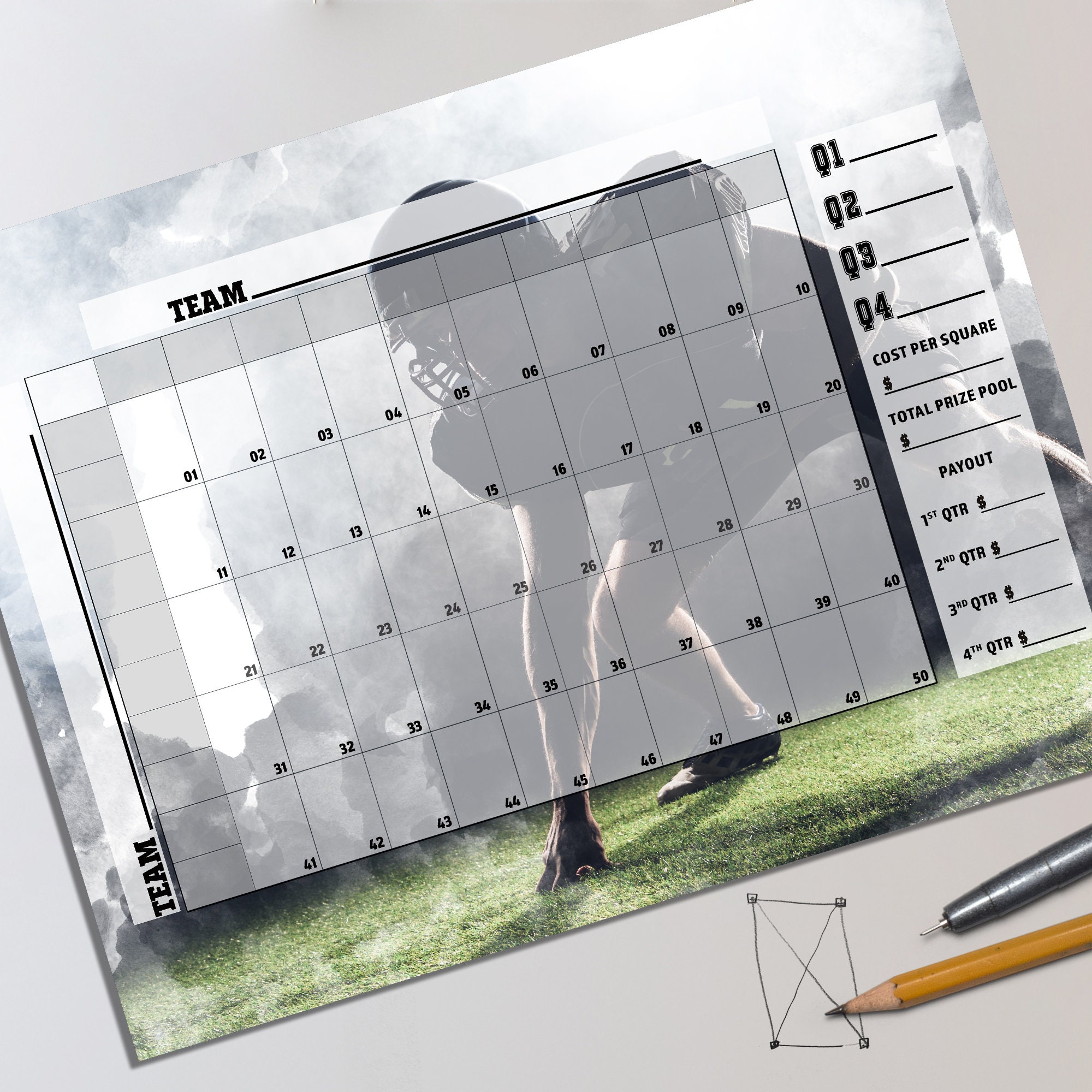 50 Squares With Numbers Printable Football Squares Game Instant ...