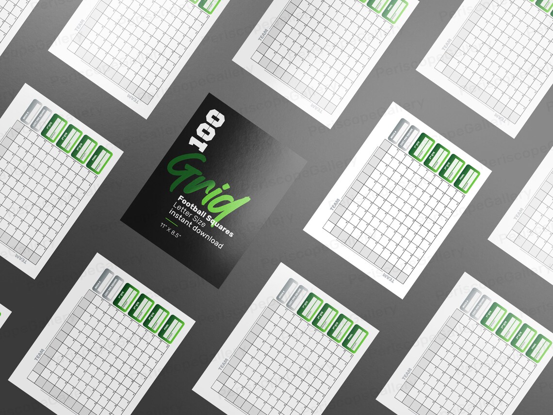 100 Squares Football Grid Printable Instant Download 11x8.5 Template - Etsy