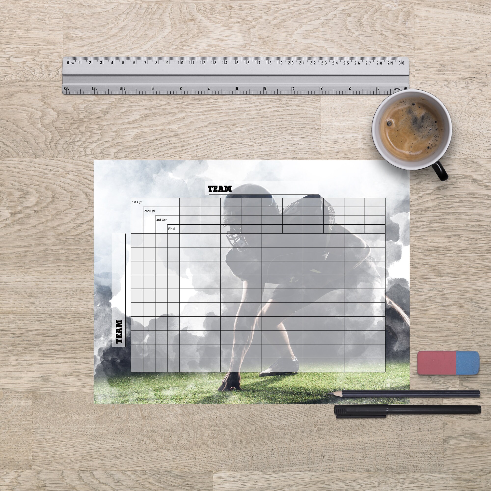 50 Square Football Grid With Quarter Lines Letter Page Size 11X8.5 ...