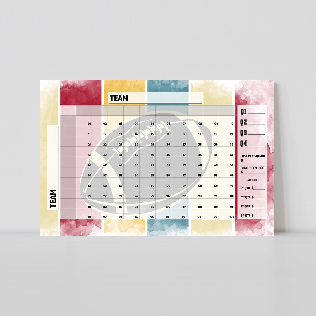 Printable Football Squares 100 With Numbers Squares Game Instant ...
