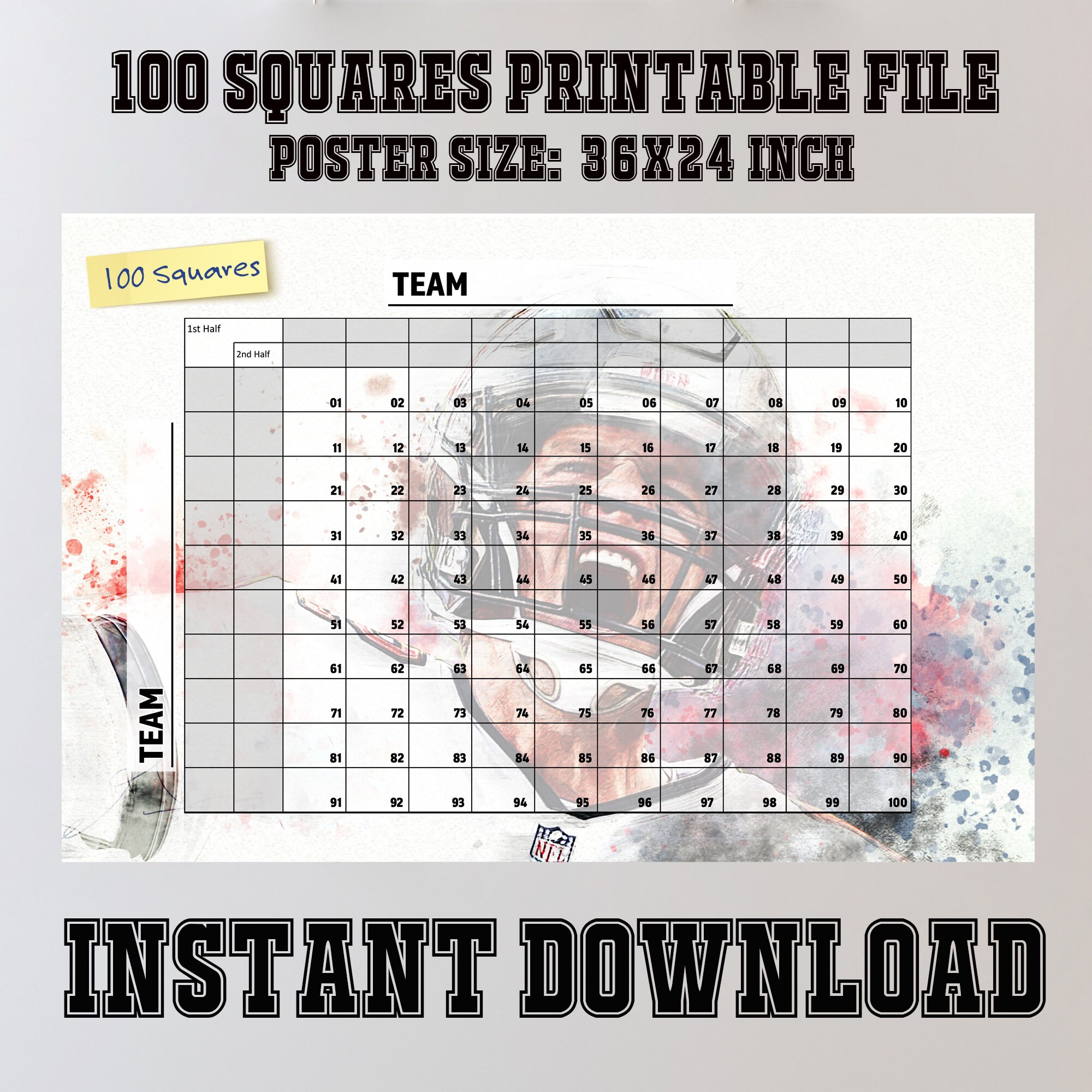 Printable Super Football File Halftime 100 With Numbers Squares Game ...