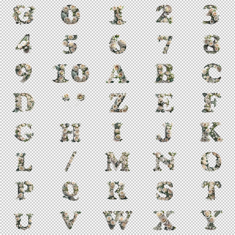 White Roses Letters PNG Numbers Set Wedding Bundle A-Z Alphabet - Ai ...
