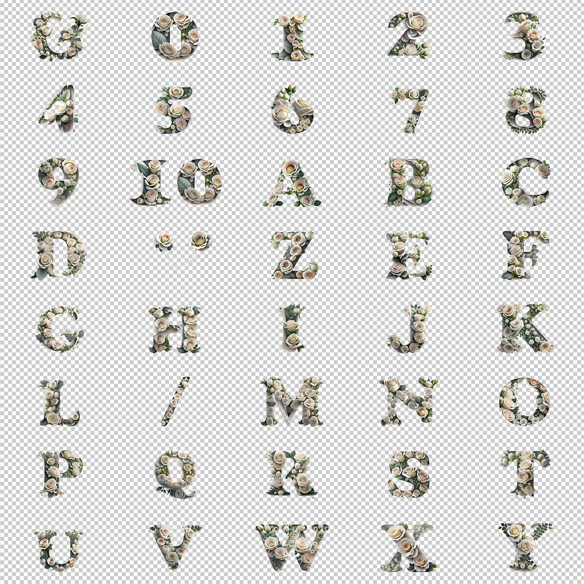 White Roses Letters PNG Numbers Set Wedding Bundle A-Z Alphabet - Ai ...