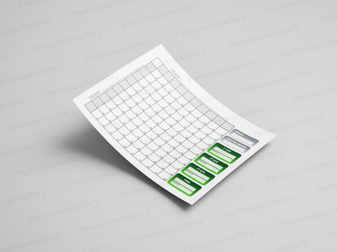 100 Squares Football Grid Printable Instant Download 11x8.5 Template - Etsy