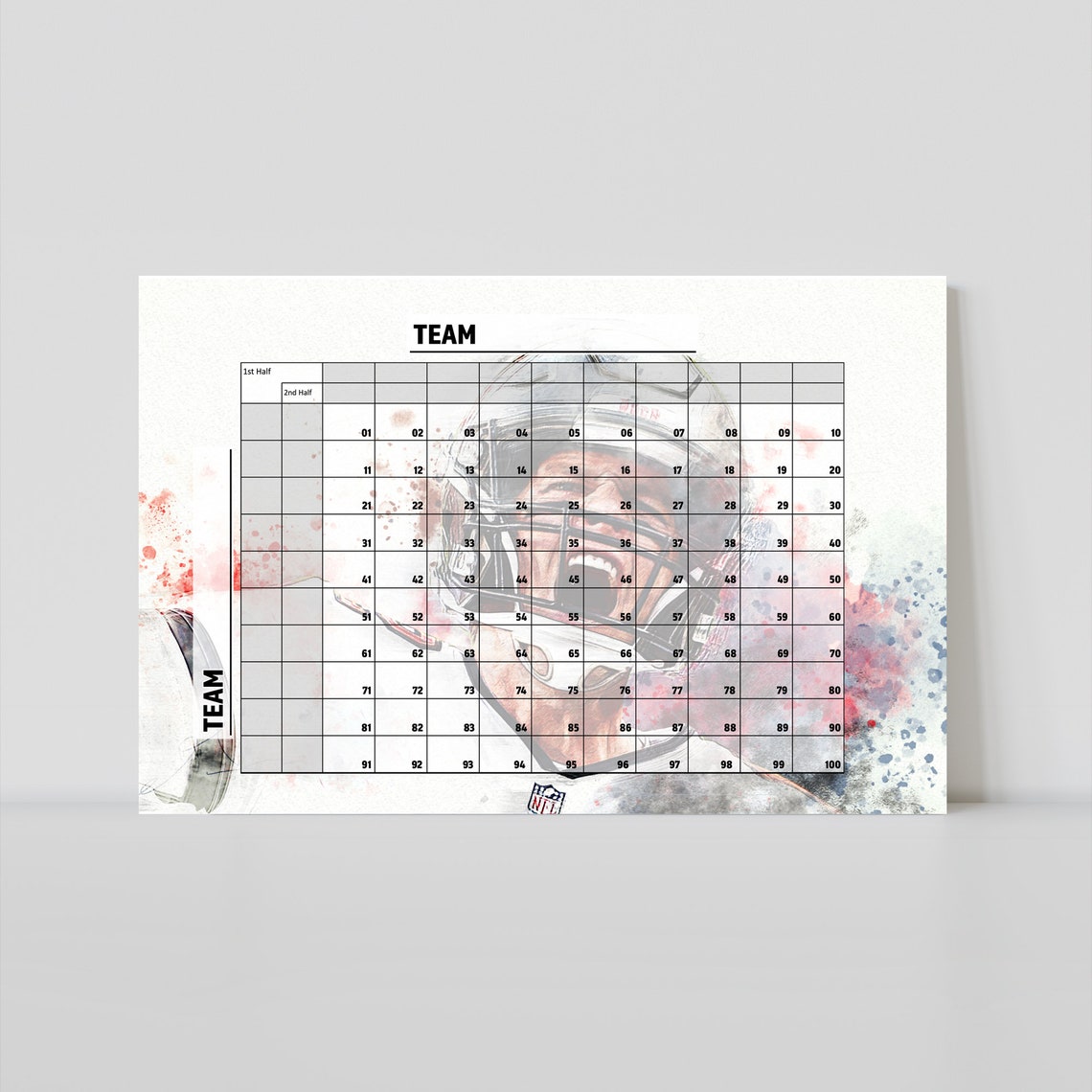 Printable Super Football File Halftime 100 With Numbers Squares Game ...