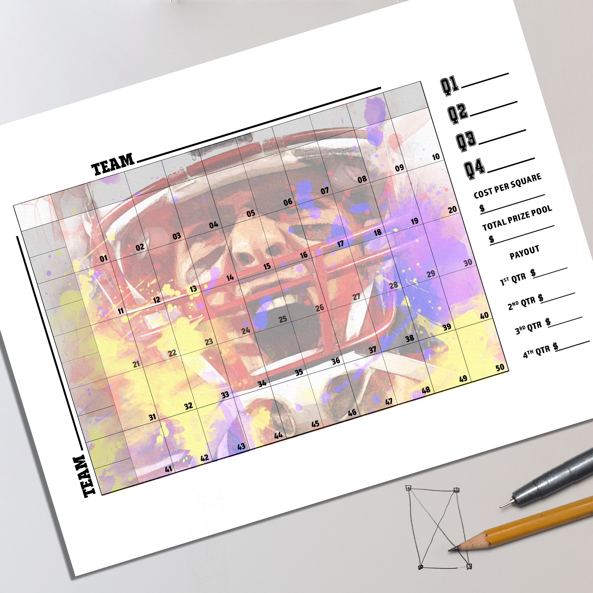 50 Squares With Numbers Printable Football Squares Game Instant ...