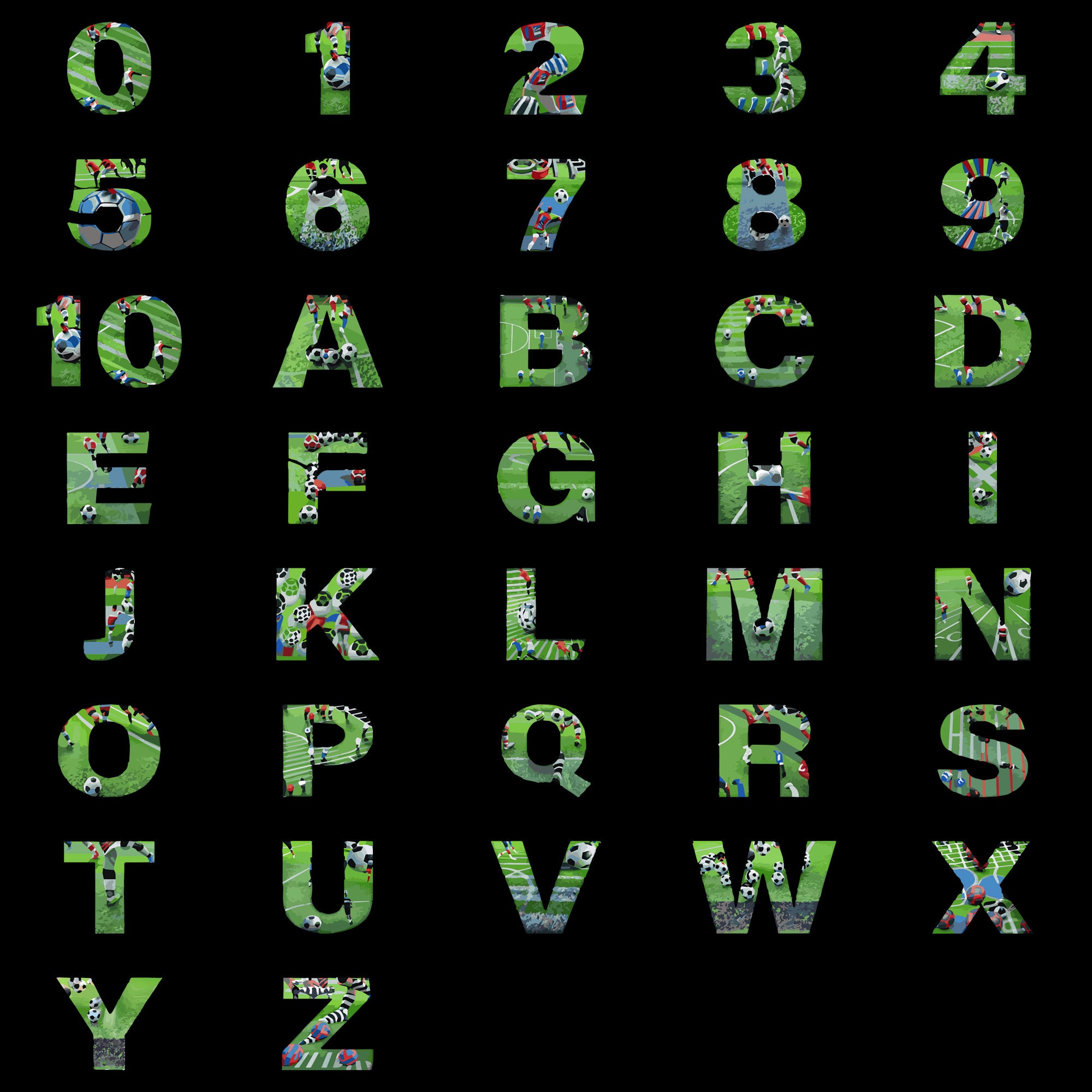 Soccer SVG Letters and Numbers A to Z and 0 to 9 Set to Personalize ...