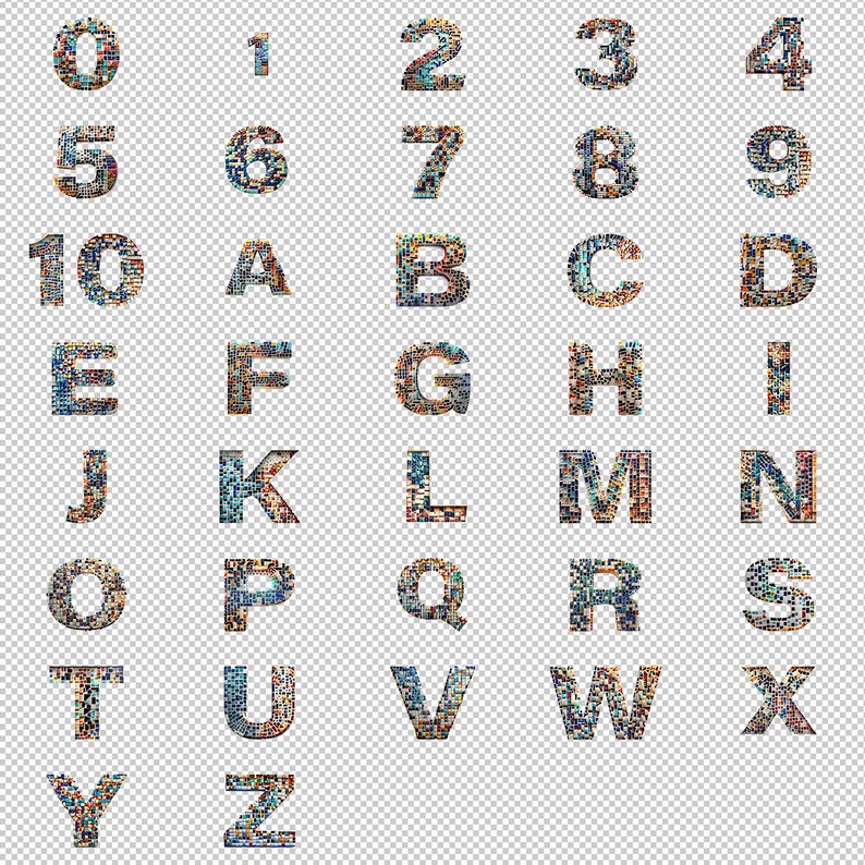 Mosaic Tiles PNG Letters and Numbers Set Mosaic Bundle A-Z Alphabet Ai ...