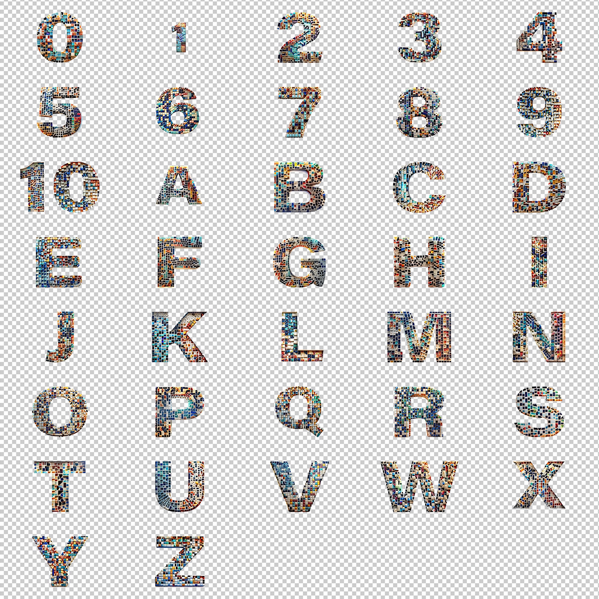 Mosaic Tiles PNG Letters and Numbers Set Mosaic Bundle A-Z Alphabet Ai ...