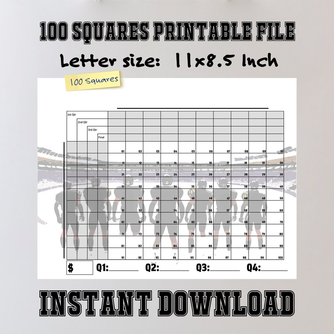 2024 Super Bowl LVIII Numbered Quarters Grid, Printable 100 Squares ...