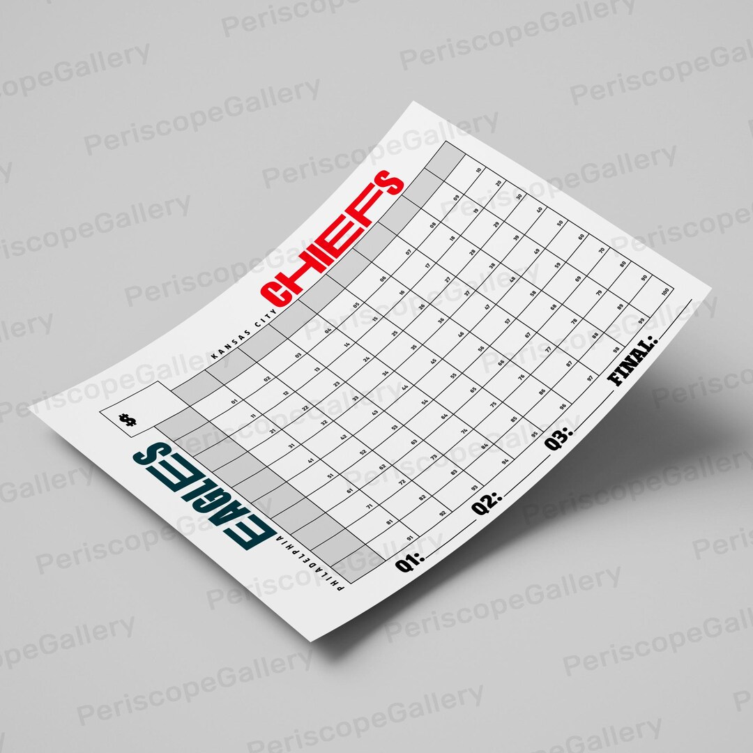 Classic 100 Squares Design Super Bowl Game With Numbered Grid Instant ...