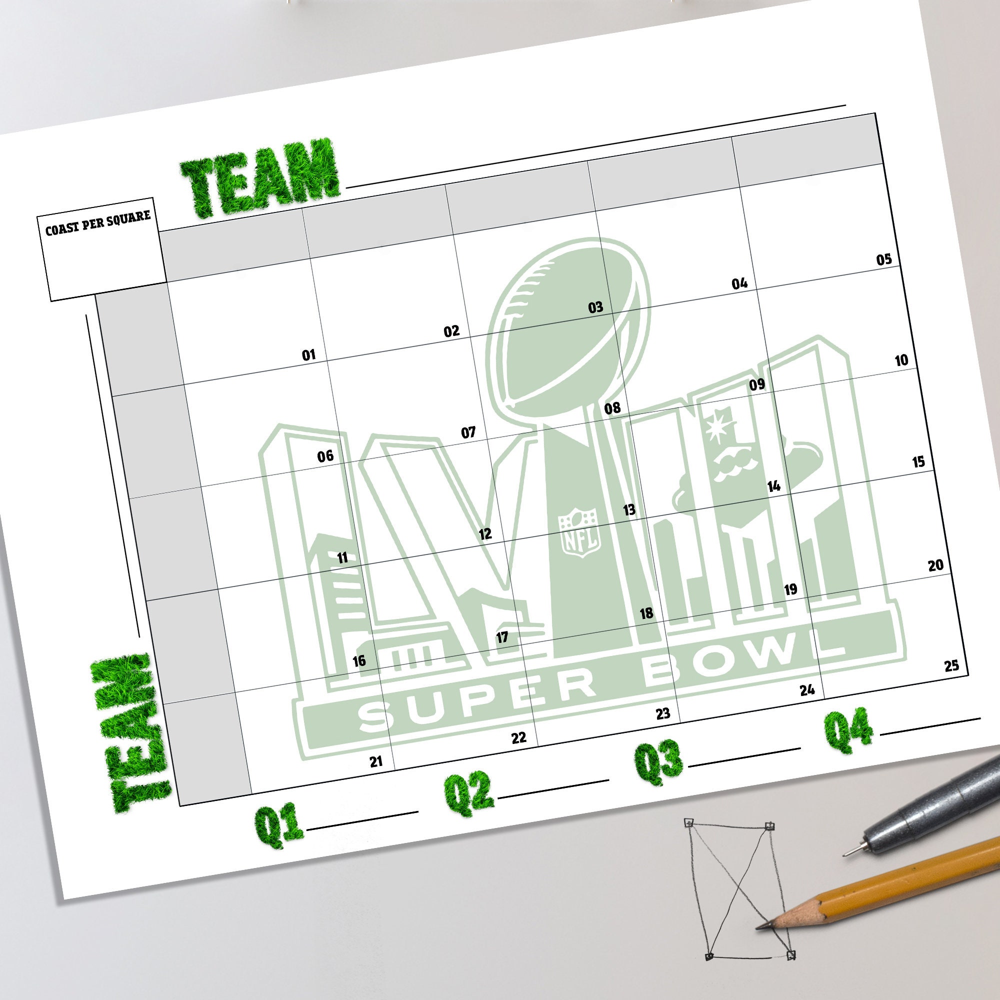 25 Squares With Numbers Printable Football Squares Game Instant ...