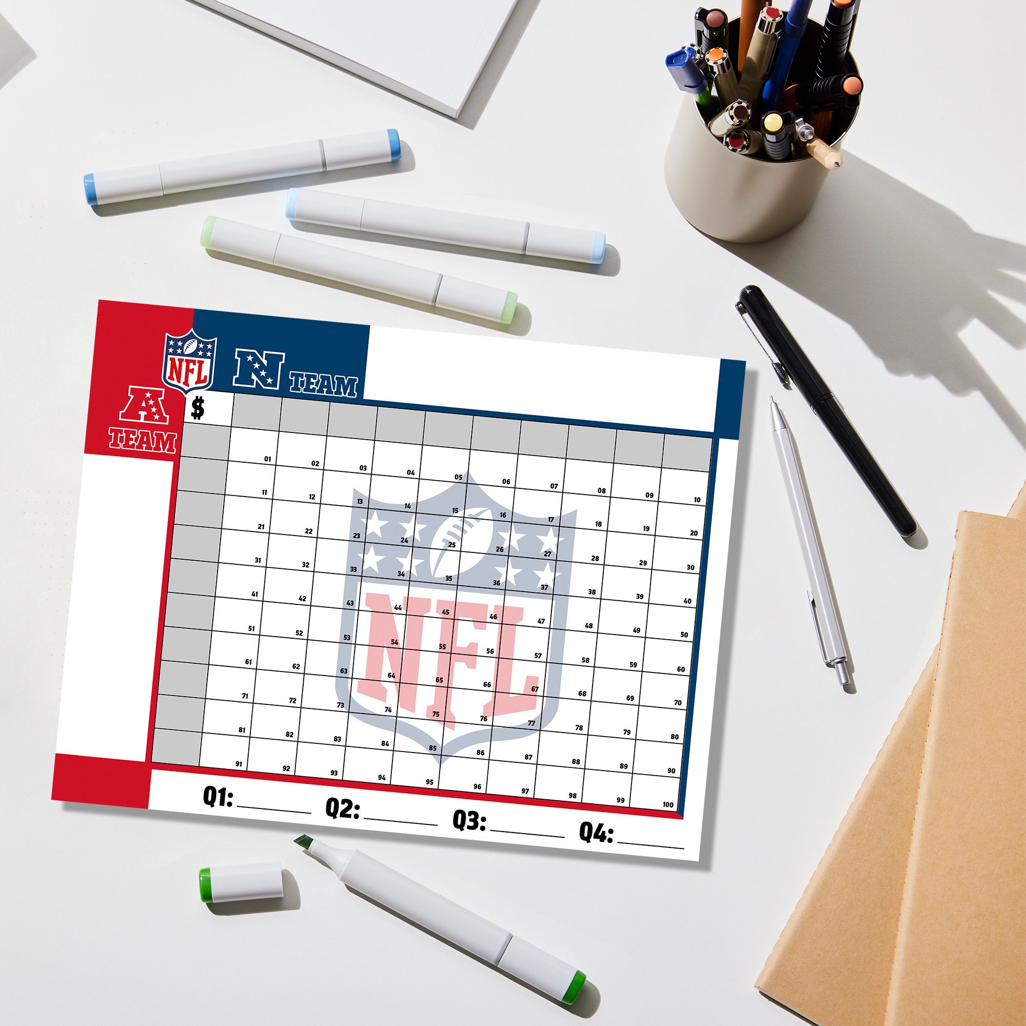 Printable Football Classic 100 ,50 ,25 Squares With Numbers Instant ...