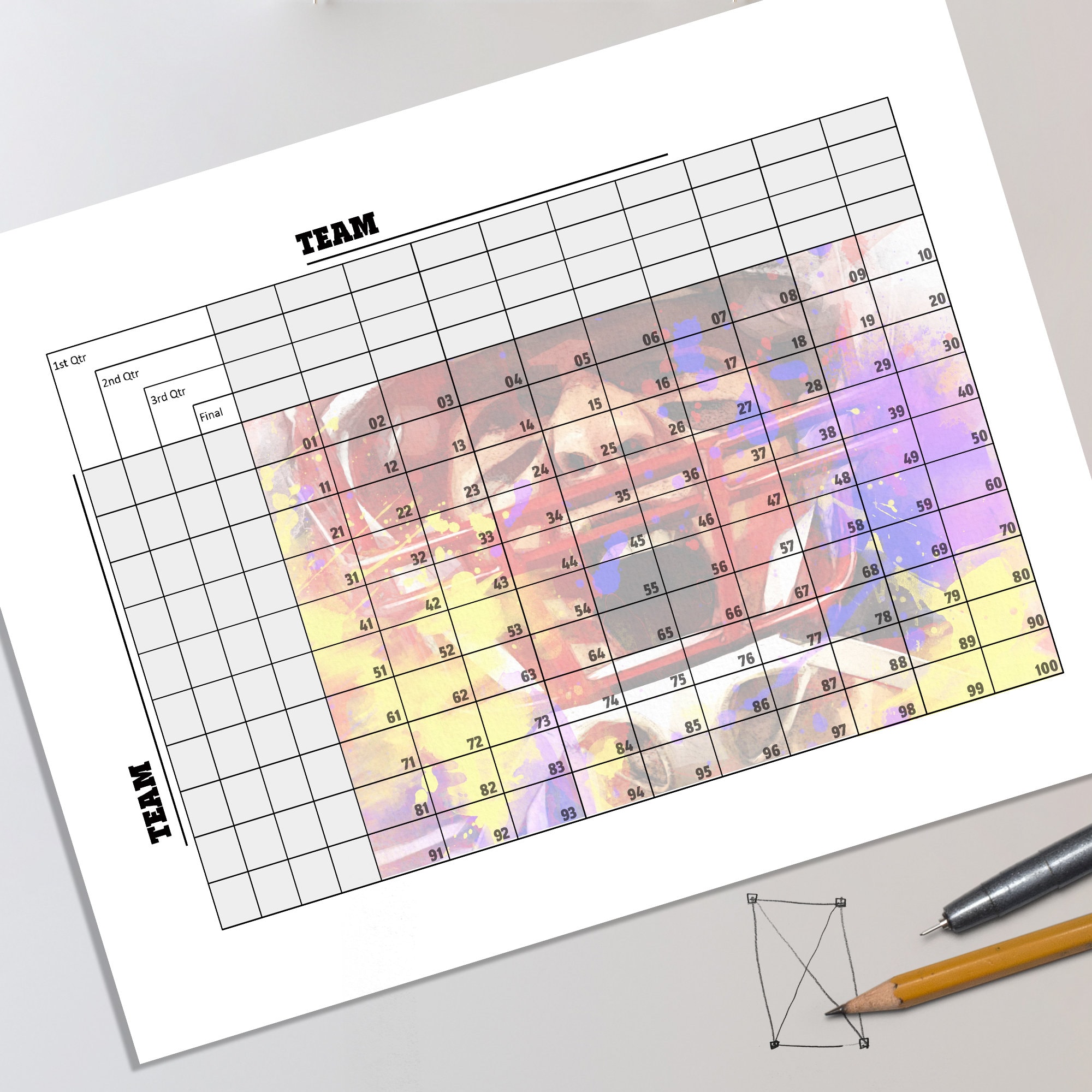 Printable Football Squares Quarters 100 Numbers | Squares Game ...