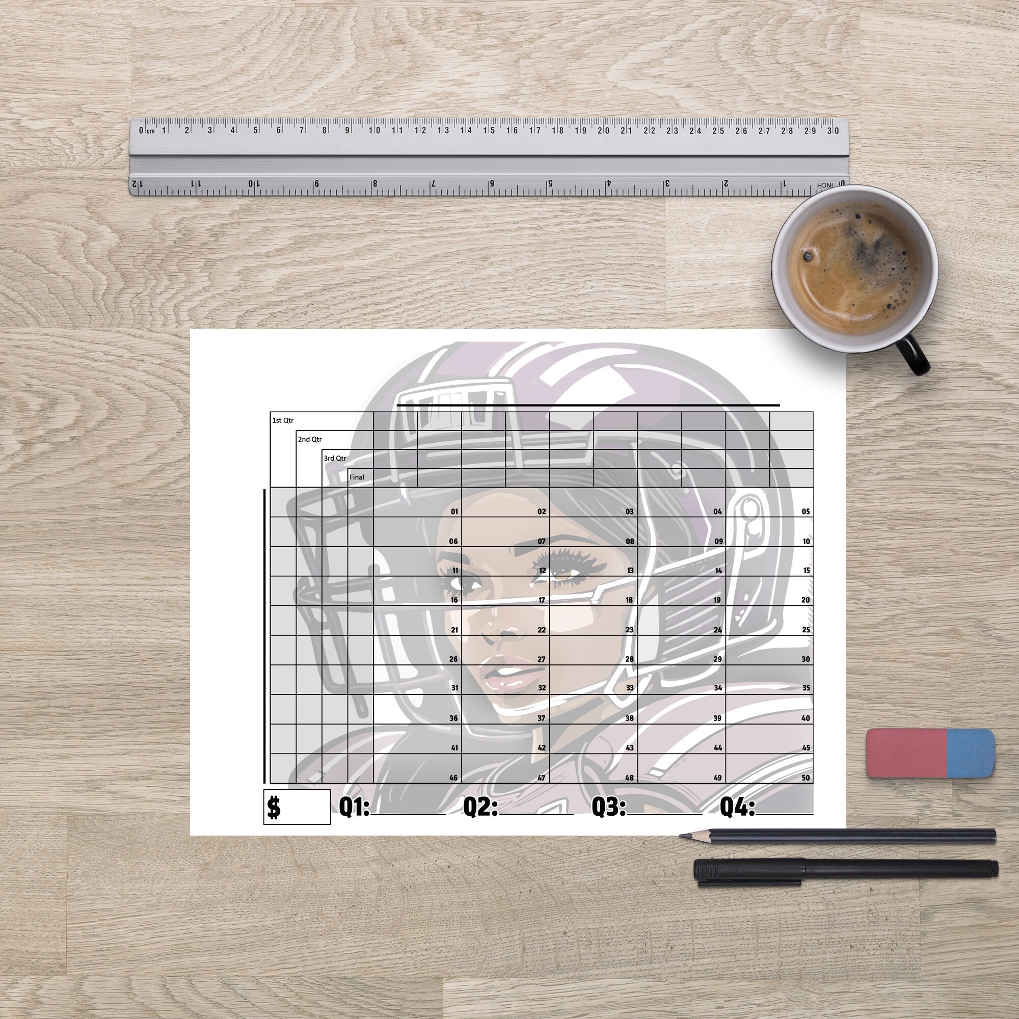 2024 Super Bowl LVIII Numbered Quarters Grid, Printable 50 Squares ...