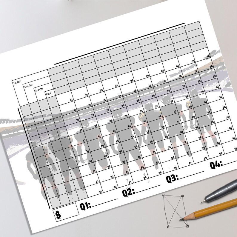 2024 Super Bowl LVIII Numbered Quarters Grid, Printable 100 Squares ...