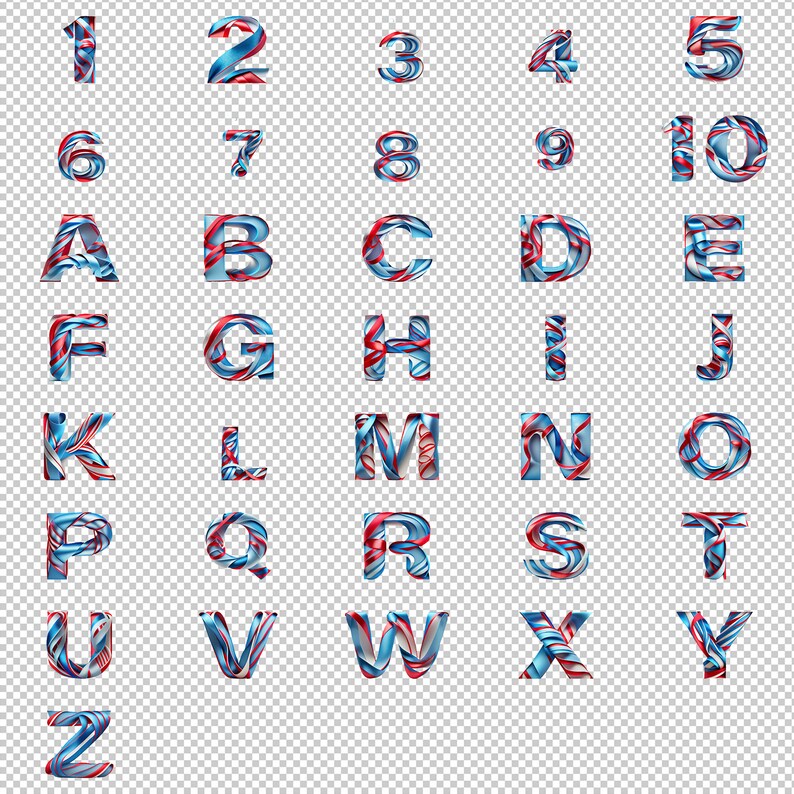 4th of July PNG Letters & Numbers Set Independence Day A-Z Alphabet Ai ...