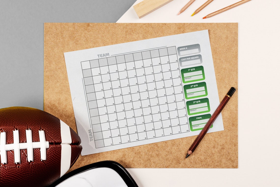 100 Squares Football Grid Printable Instant Download 11x8.5 Template - Etsy